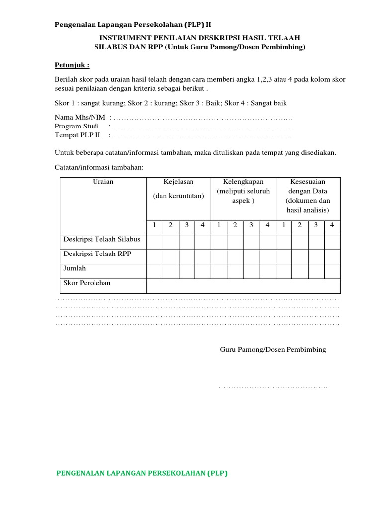Penilaian PLP II: Silabus & RPP | PDF