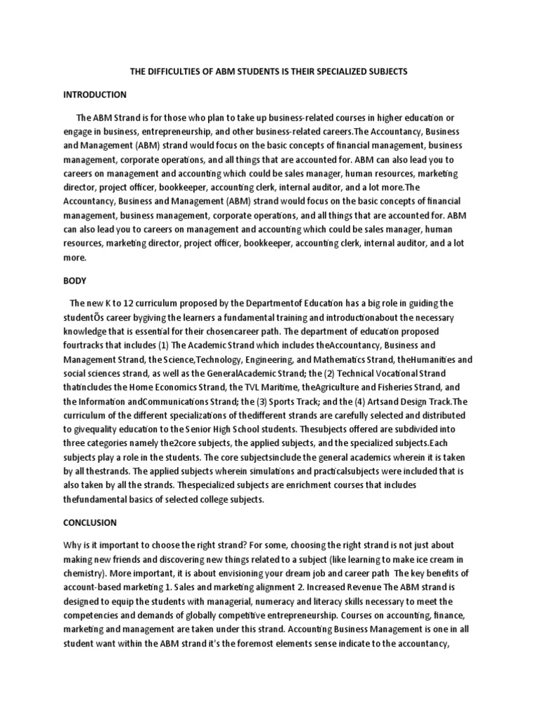 The Difficulties of Abm Students Is Their Specialized Subjects | PDF ...