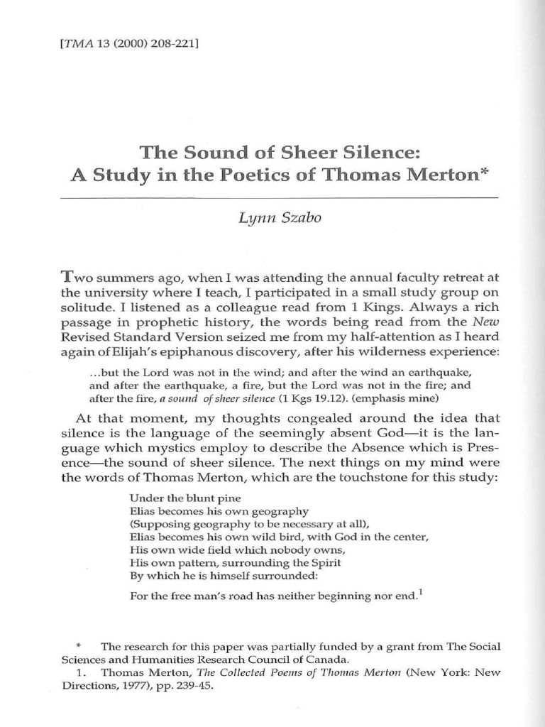 Thomas Merton Book of Silent | PDF | Poetry | Silence