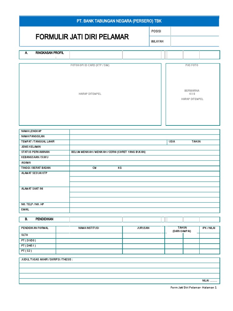 Formulir Pelamar BTN | PDF