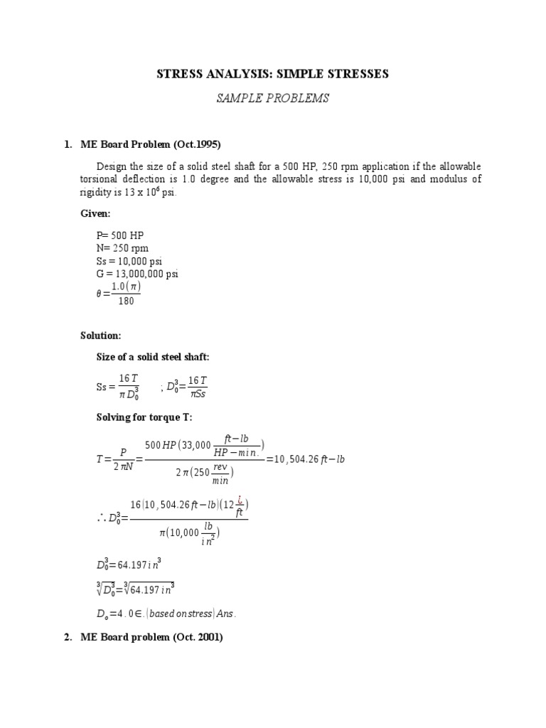 Stress Analysis: Simple Stresses: Sample Problems | PDF | Pascal (Unit ...