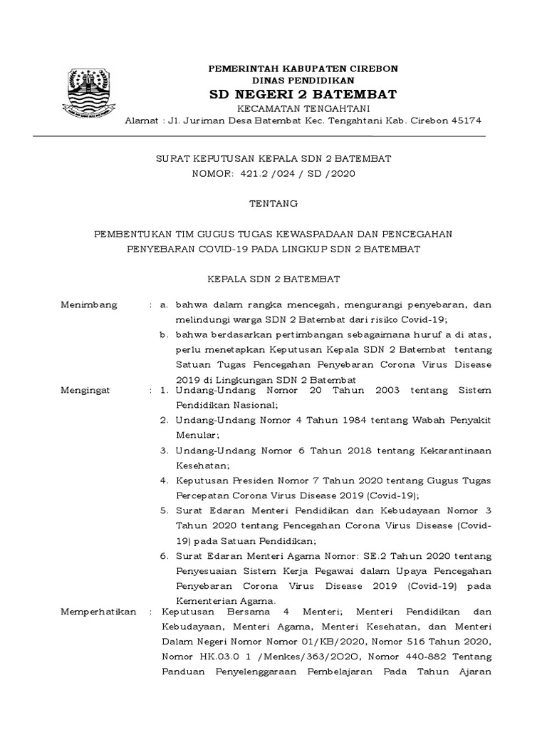 024.SK Tim Pencegahan Covid-19 Madrasah | PDF