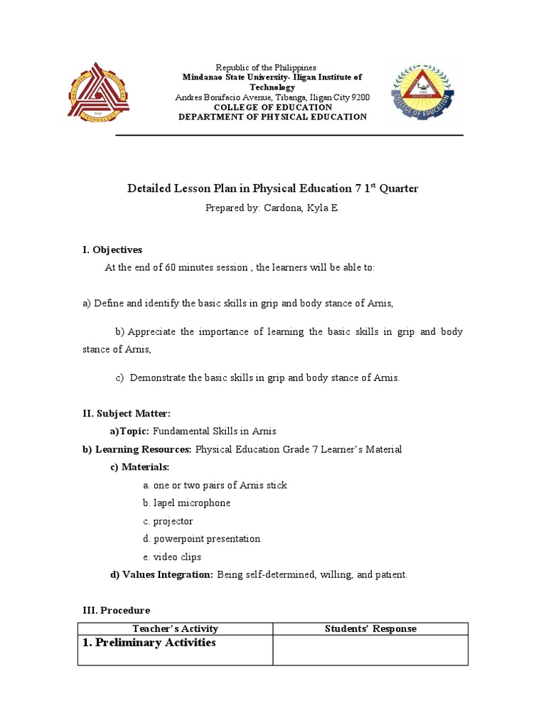 Detailed Lesson Plan | PDF | Lesson Plan | Hand