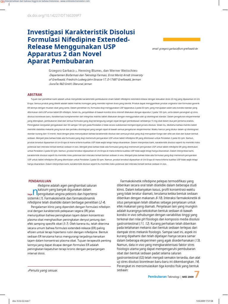 Disolusi Nifedipine ER di UE | PDF