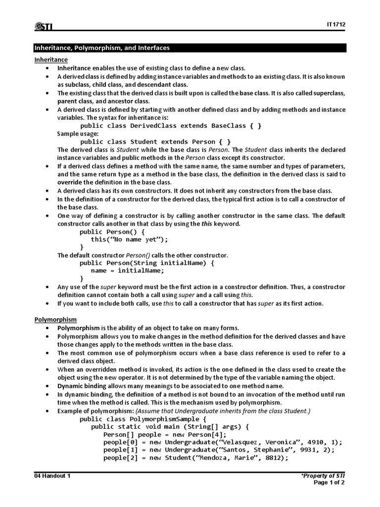 Inheritance, Polymorphism, and Interfaces | PDF | Inheritance (Object Oriented Programming ...