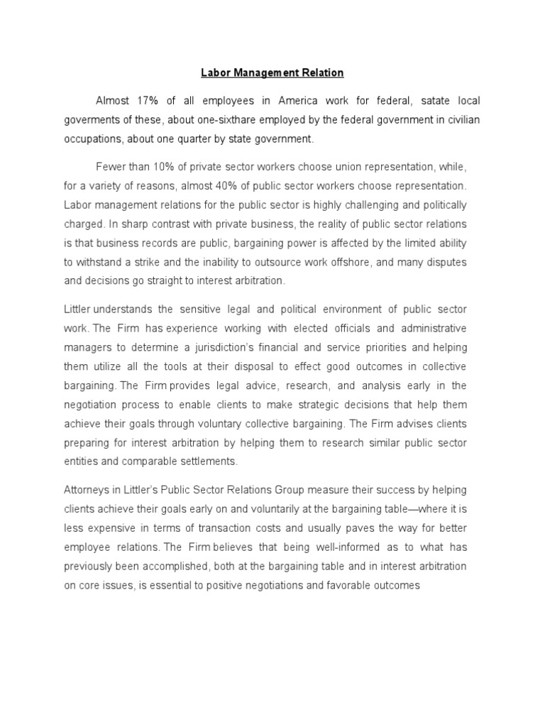 Labor Management Relation | PDF | Negotiation | Employment
