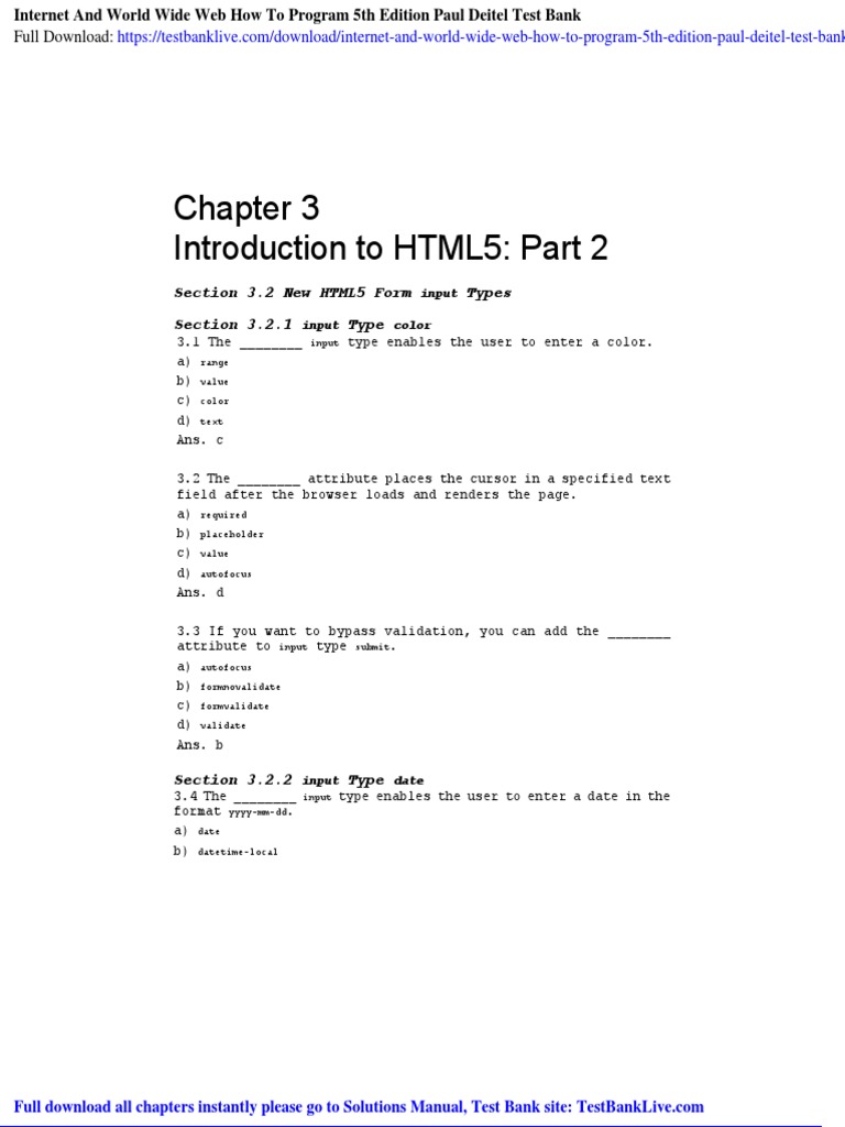 Introduction To HTML5: Part 2: Section 3.2 New HTML5 Form Types Section 3.2.1 Type | PDF | Html ...