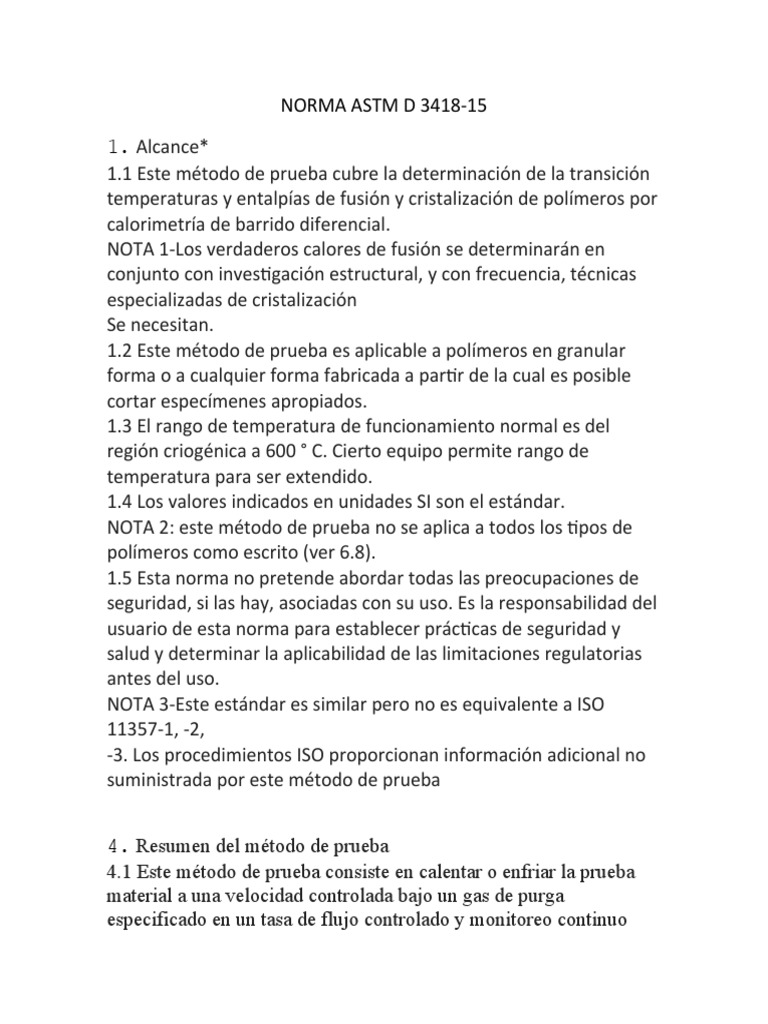 Astm D3418-15 DSC | PDF | Calorimetría diferencial de barrido | Temperatura