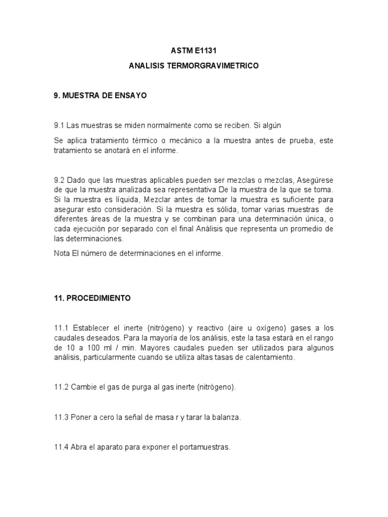 Astm E1131 Tga | PDF | Temperatura | Masa