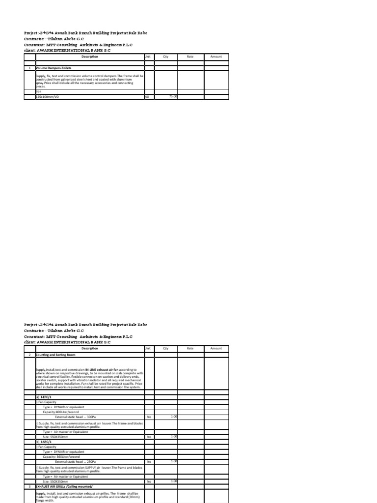Awash Bank Branch Building Ventilation Project | PDF | Duct (Flow ...