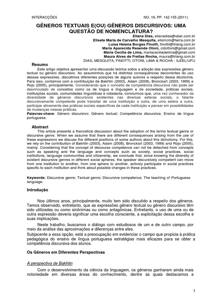 Gêneros Textuais e (Ou) Gêneros Discursivos 1 | PDF | Competência ...