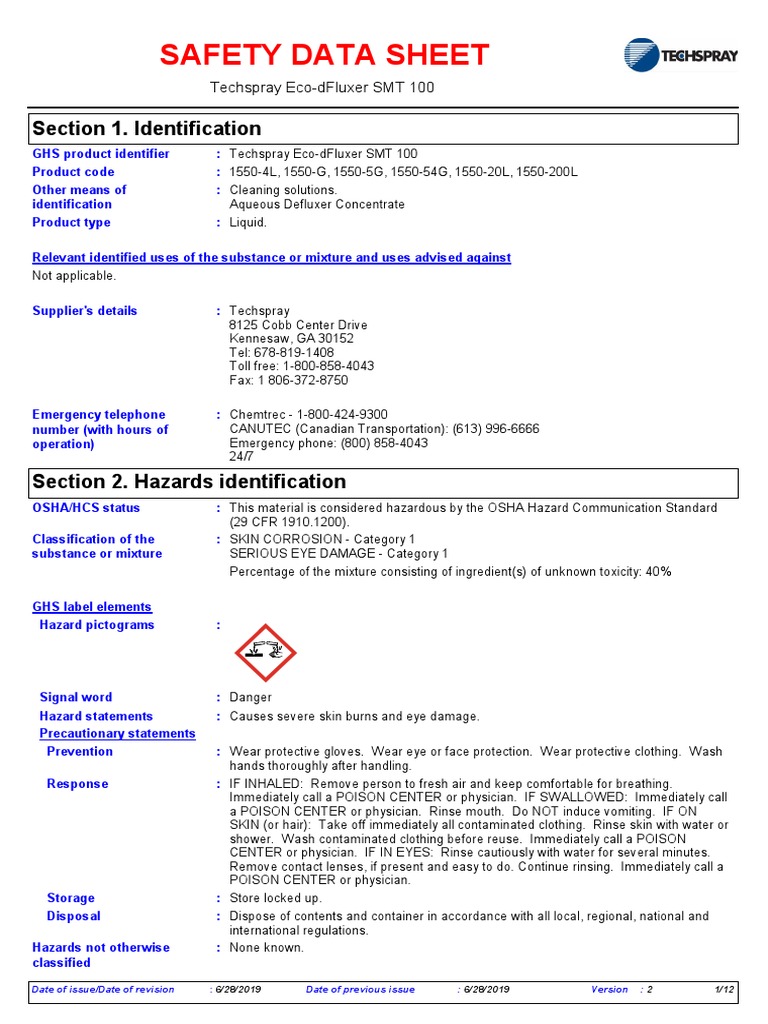 Safety Data Sheet: Section 1. Identification | Download Free PDF | Toxicity | Personal ...