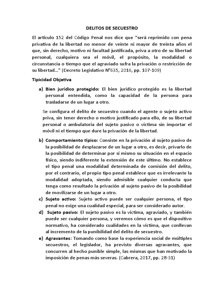 Delitos de Secuestro | PDF | Castigos | Secuestro