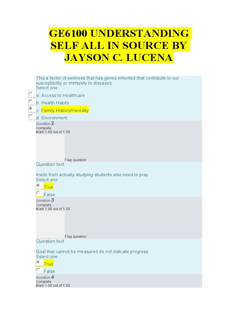 Ge6100 Understanding Self All in Source by Jayson C. Lucena | PDF | Psychology | Human Sexuality