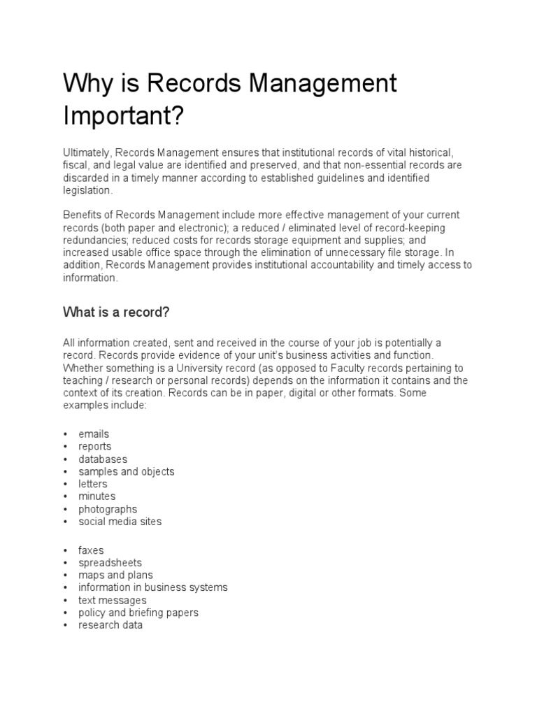 Importance of Records Management | PDF