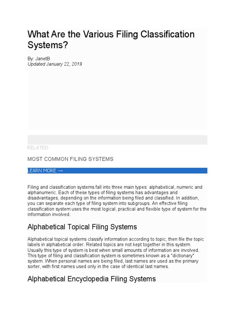 An Overview of Common Filing Classification Systems: Alphabetical ...