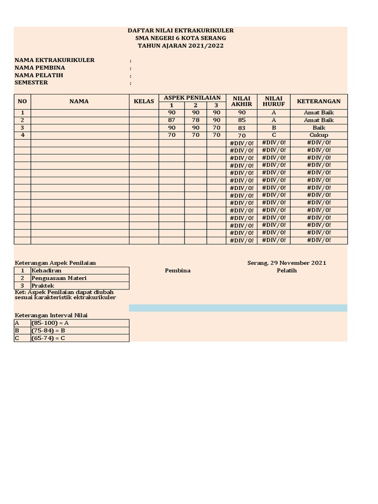 Format Nilai Ekskul | PDF