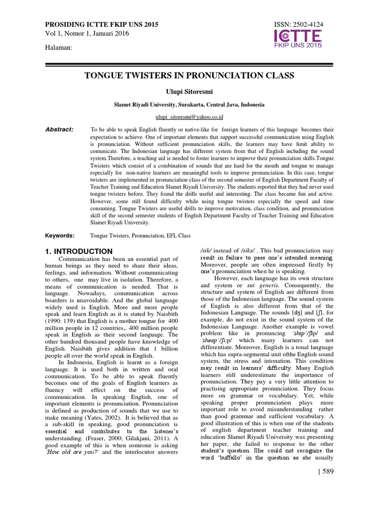 en Tongue Twisters in Pronunciation Class | PDF | English As A Second ...