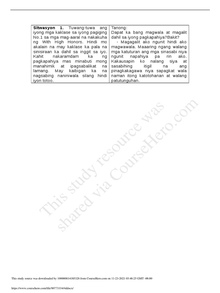 This Study Resource Was: Sitwasyon 1. Tuwang-Tuwa Ang | PDF