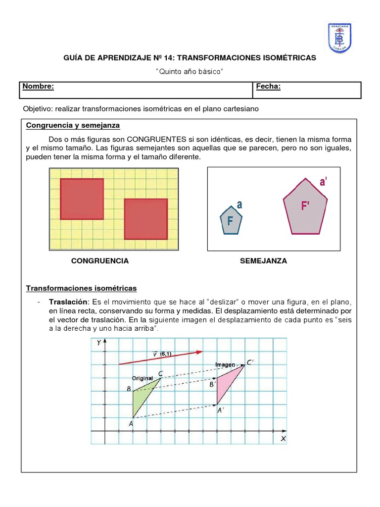 Guía de Aprendizaje #14 Transformaciones Isométricas | PDF