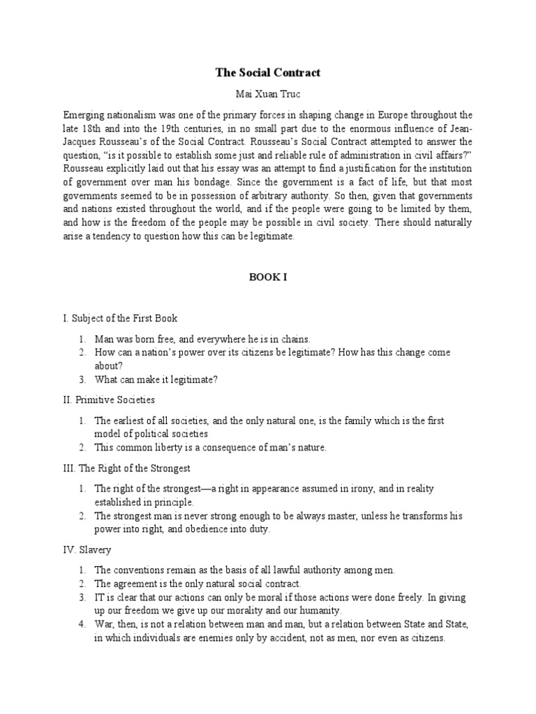 Outline - The Social Contract | PDF | Sovereignty | Social Contract