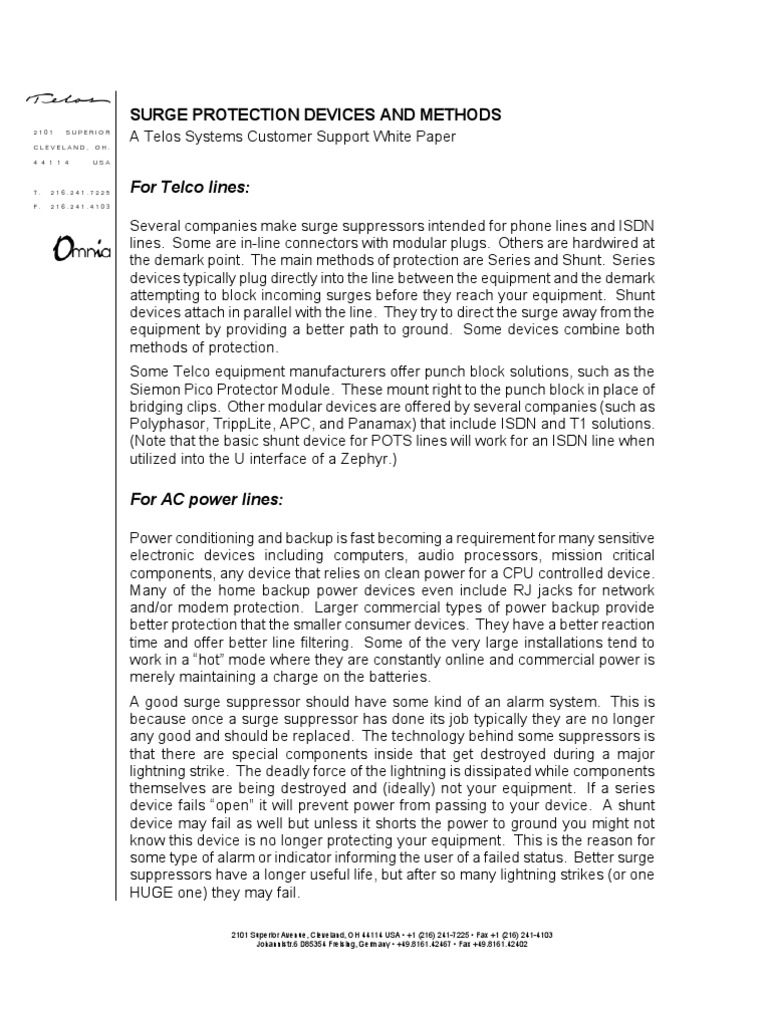 Surge Protection Devices and Methods: For Telco Lines | PDF | Power ...