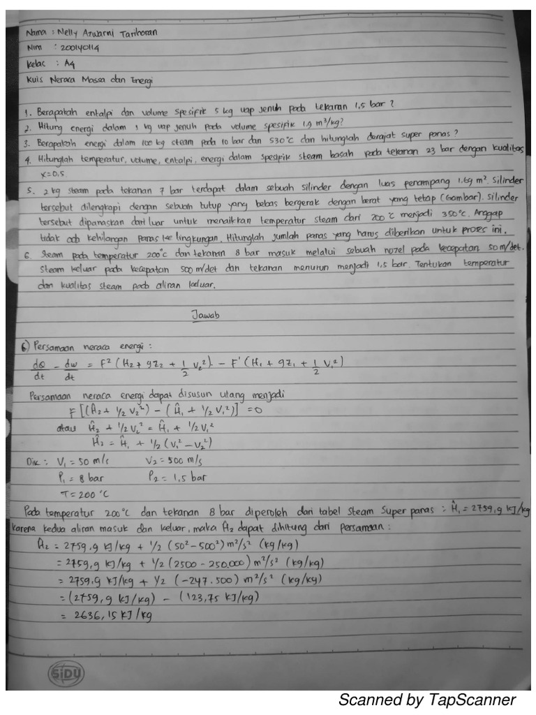 A4 - Nelly Azwarni Tarihoran - 200140114 - Kuis Neraca Massa | PDF