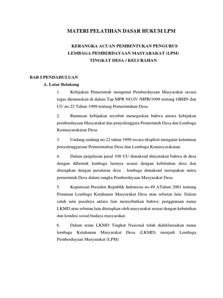 Dasar Hukum LPM Desa dan Pembentukannya | PDF