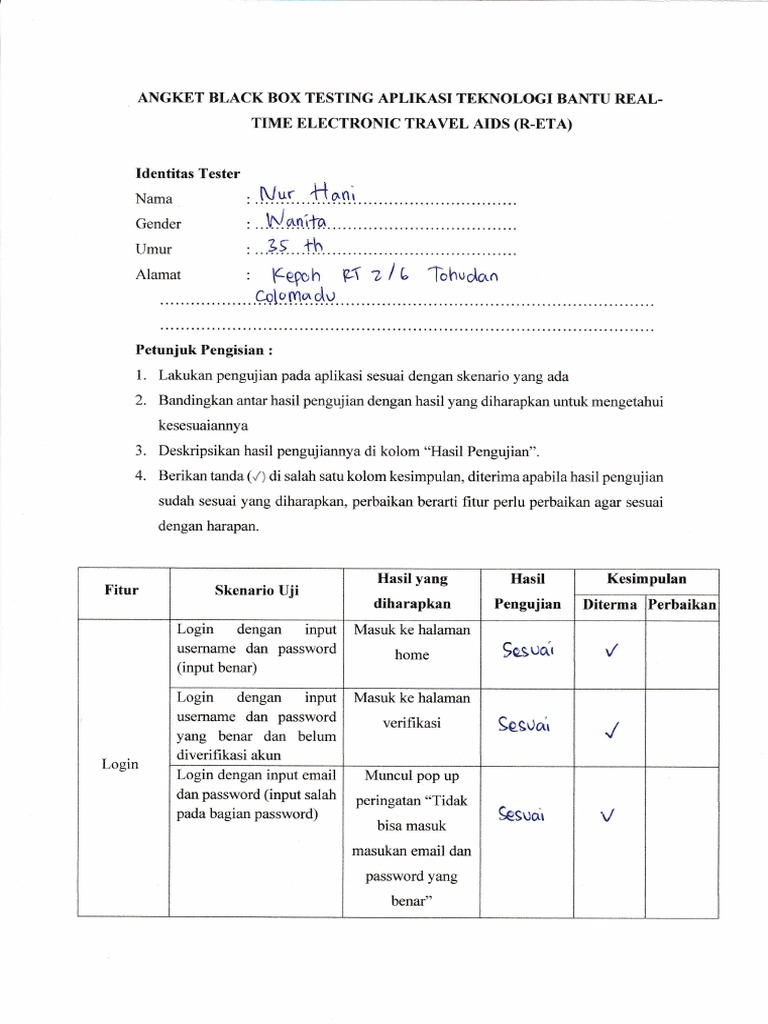 Angket Black Box Testing Pengujian Aplikasi Kedua Partisipan Kedua | PDF