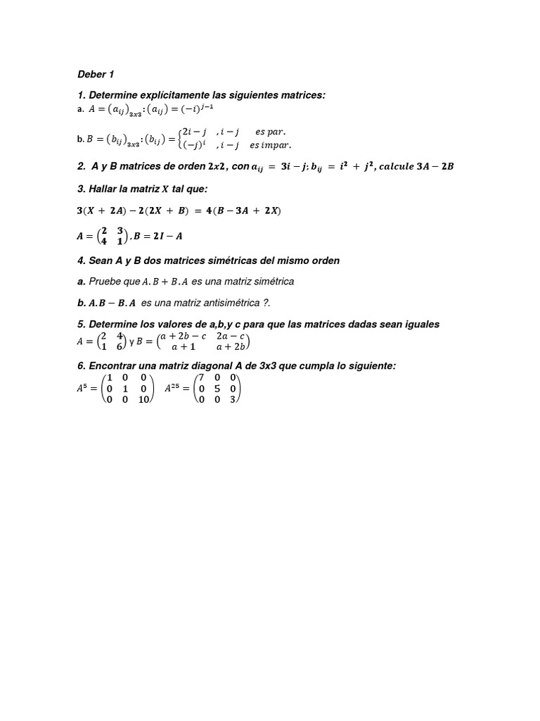 Matrices Deber | PDF
