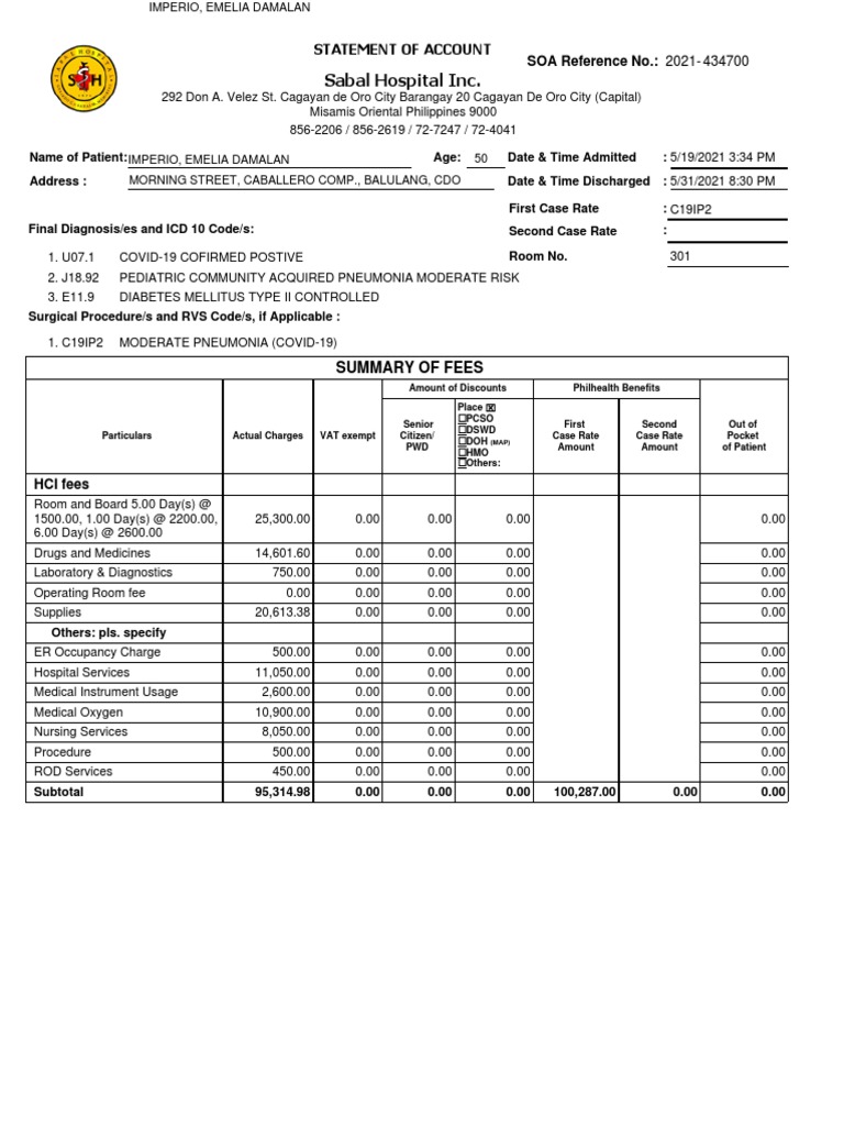 Hospital Billing Statement for Patient | PDF | Health Care | Health ...