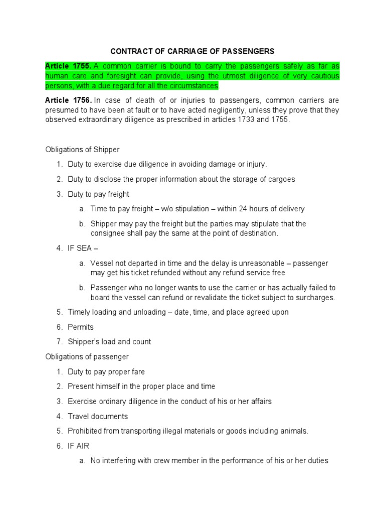 Philippine Contract of Carriage Overview | PDF | Cargo | Private Law