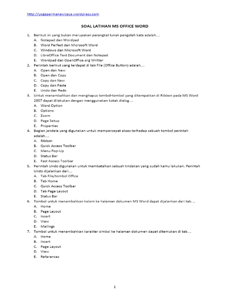 Soal Latihan Ms Office Word - PDF | PDF
