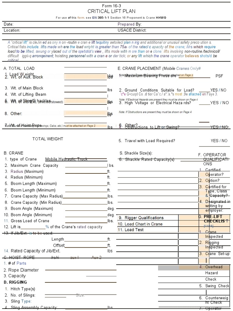 Critical Lift Plan | PDF | Crane (Machine) | Machines