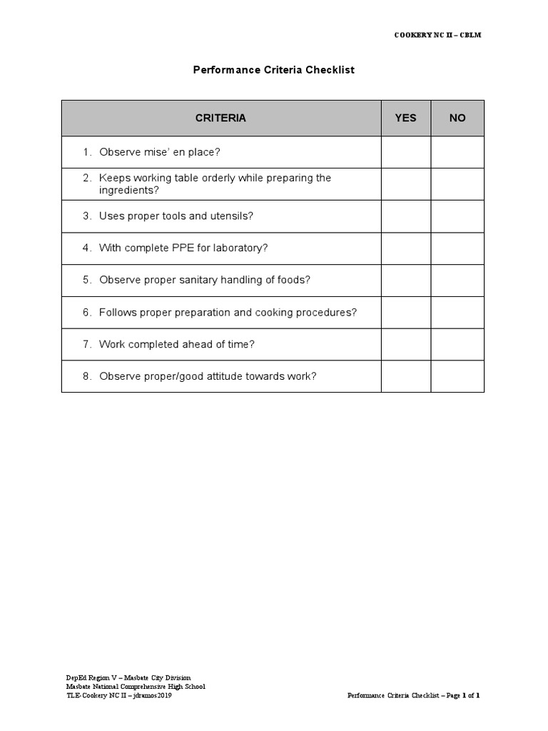 G Performance Criteria Checklist Jdramos | PDF