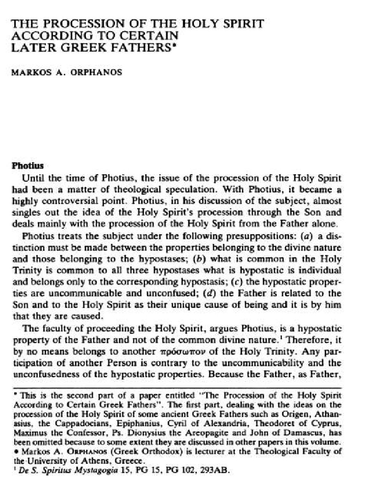 Procession of The Holy Spirit According To Later Greek Fathers | PDF
