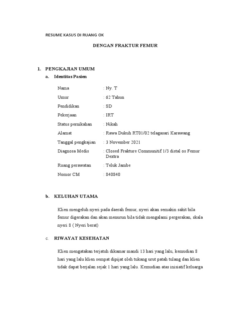 Resume Kasus Di Ruang Ok | PDF