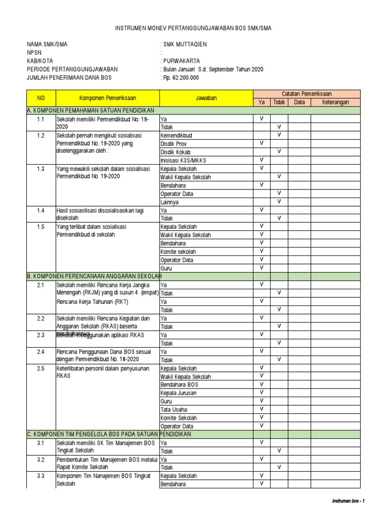 Instrumen Monev BOS FIX | PDF | Karier & Perkembangan