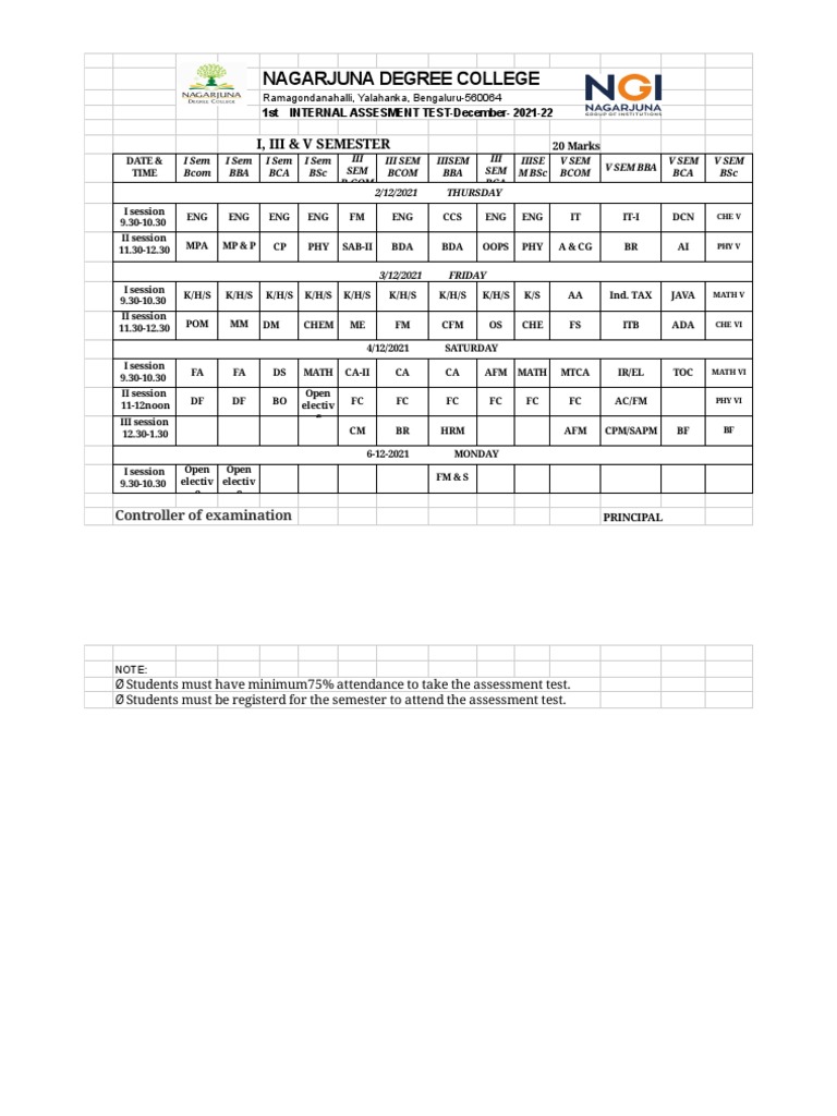 Semester Exam Schedule 2021-22 | PDF