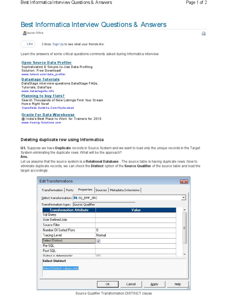 Best Informatica Interview Questions & Answers: Open Source Data Profiler | PDF | Databases ...