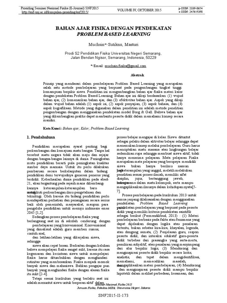 Bahan Ajar Fisika Dengan Pendekatan Problem Based Learning | PDF