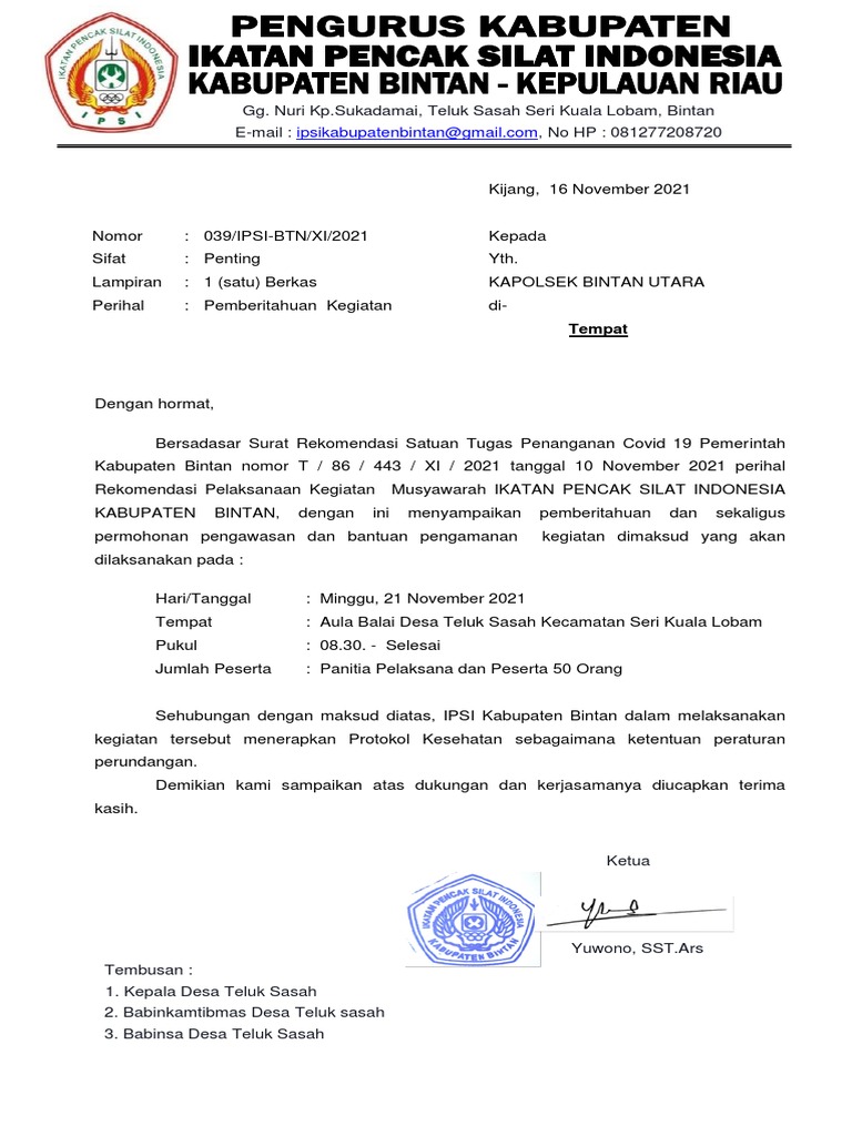 039-Surat Pemberitahuan Kegiatan - Polsek | PDF