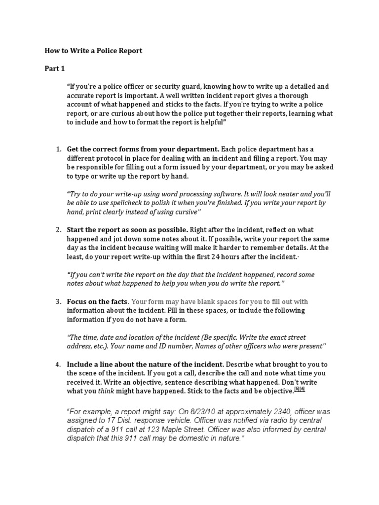 How To Write A Police Report: - Your Form May Have Blank Spaces For You ...
