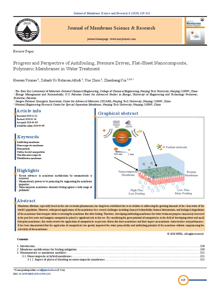 JMSR - Volume 6 - Issue 3 - Pages 319-332 | PDF | Membrane | Nanocomposite