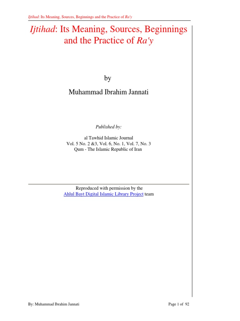 Ijtihad Its Meaning Sources Beginnings and The Practice of Ray Jannati ...