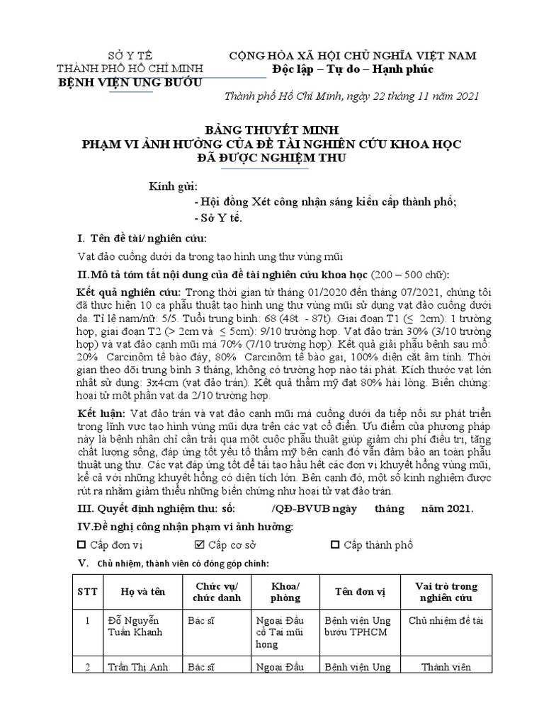 Bang Thuyet Minh Pham VI Anh Huong Cua de Tai Nghien Cuu | PDF