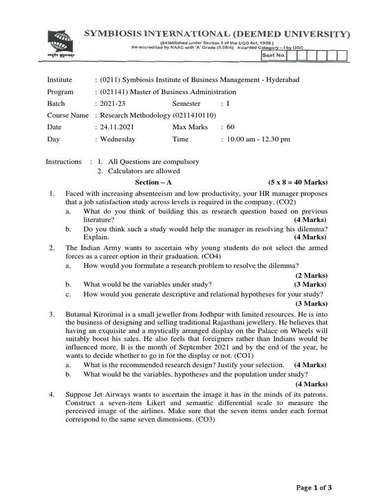 24-11-2021 - Research Methodology - QP | PDF | Online And Offline ...