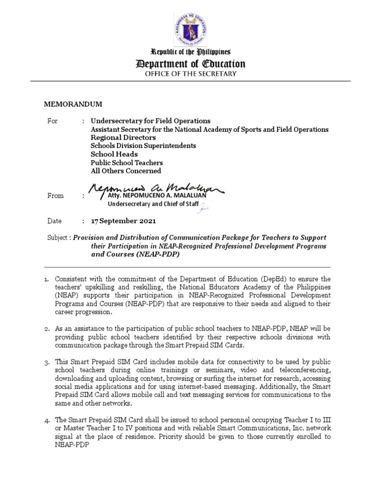 Memorandum: Their Participation in NEAP-Recognized Professional ...