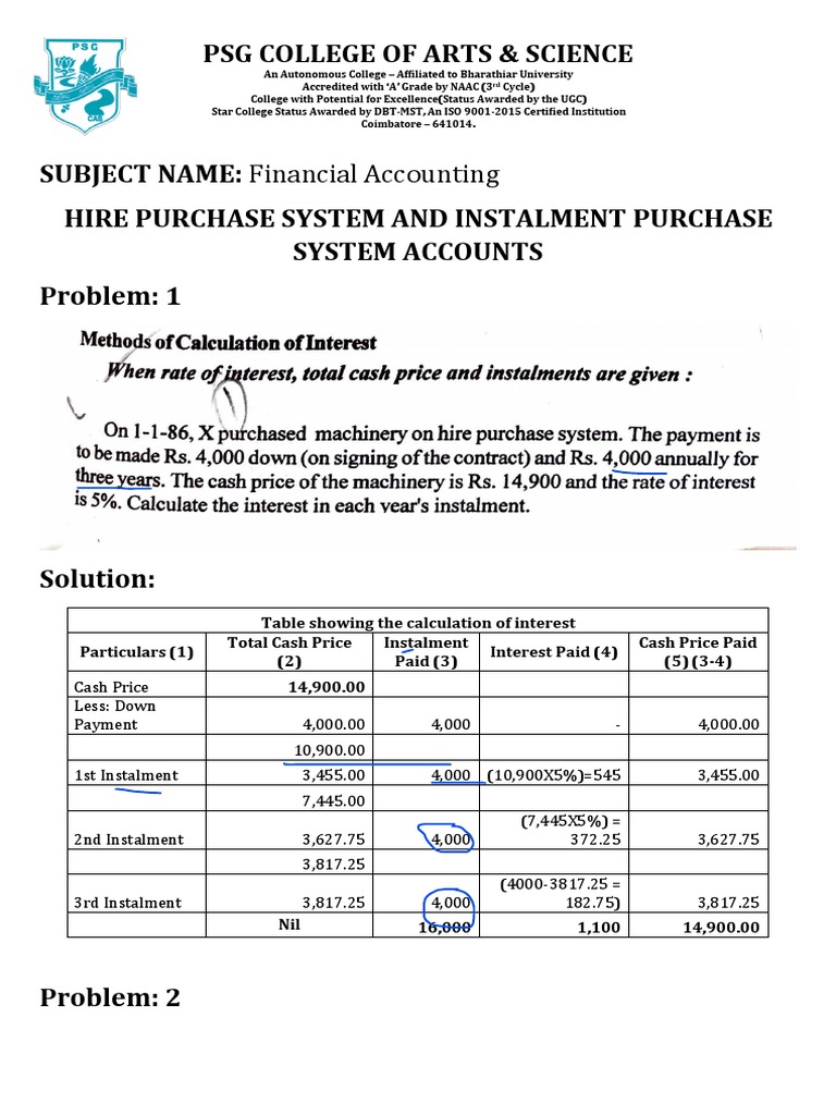 Hire Puchase & Instalment Purchase System Problems & Answer - 1 - 21 ...