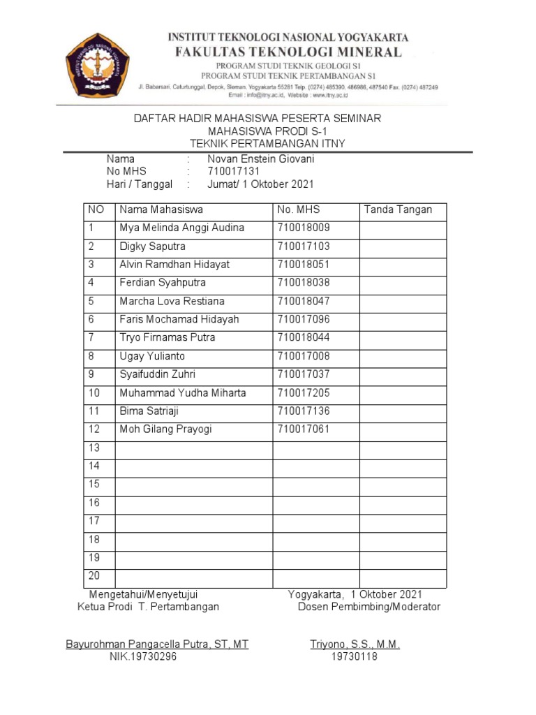 Absensi Seminar Novan Enstein Giovani | PDF